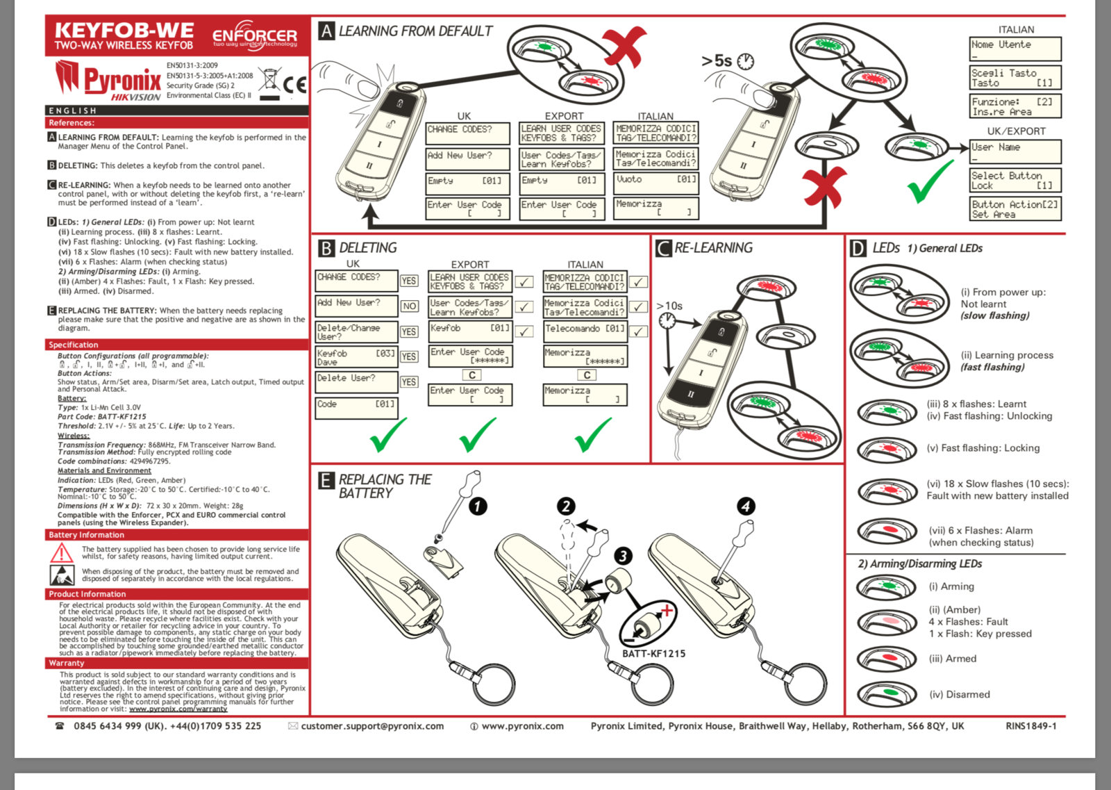 Pyronix Enforcer v9.12 manual(s) for Keyfob | DIYnot Forums