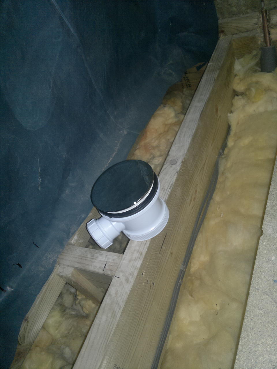 Deep notch in floor beam for shower trap. | DIYnot Forums