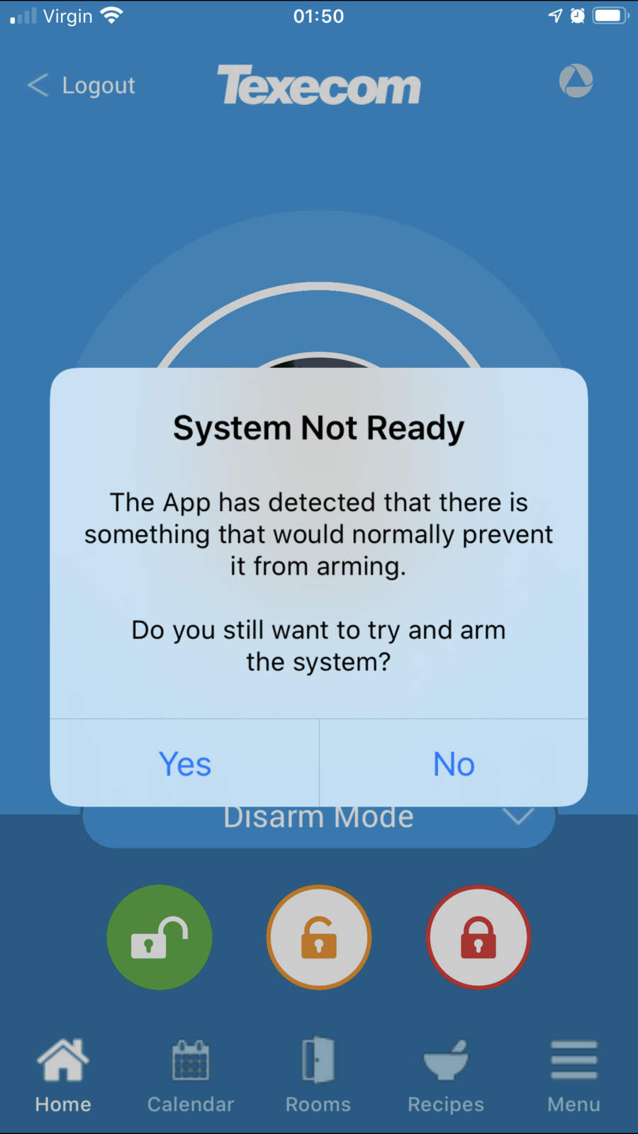 Texecom Elite 24 App detected someone that would normally prevent it from setting. How do I ...