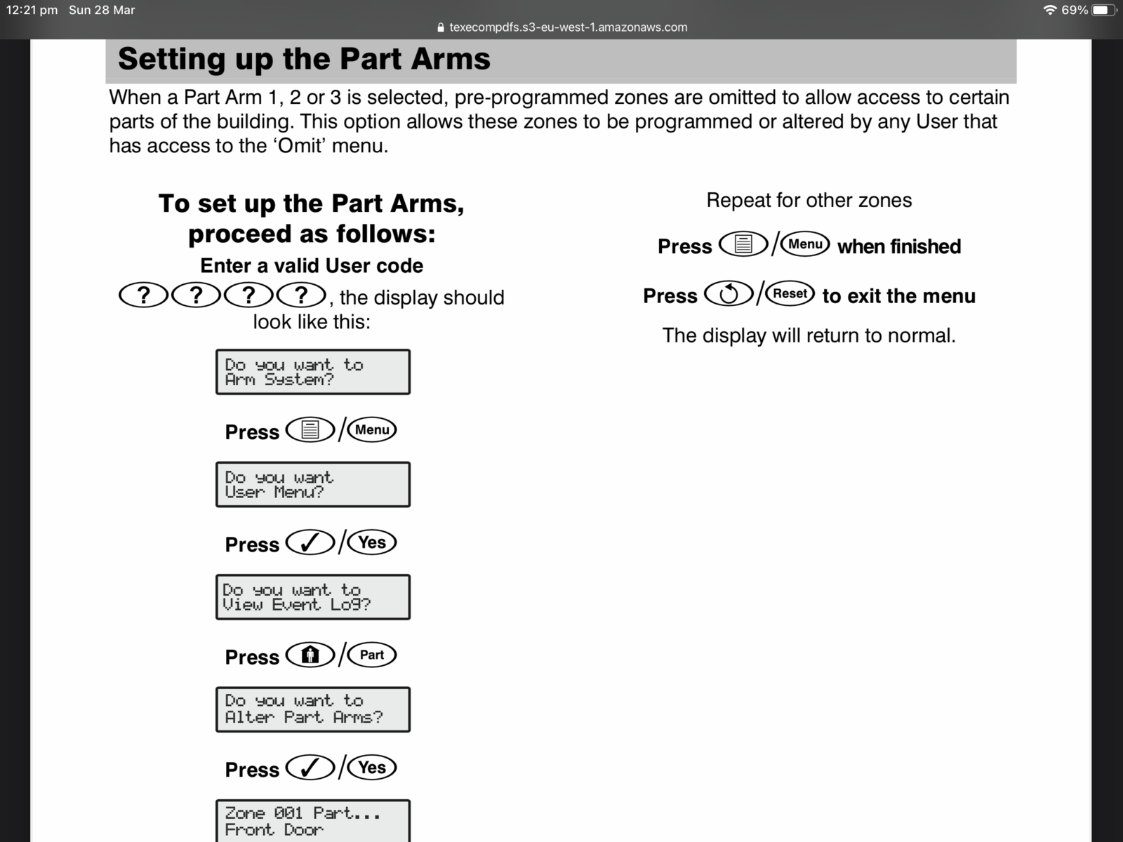 Setting part arms up on texecom | DIYnot Forums