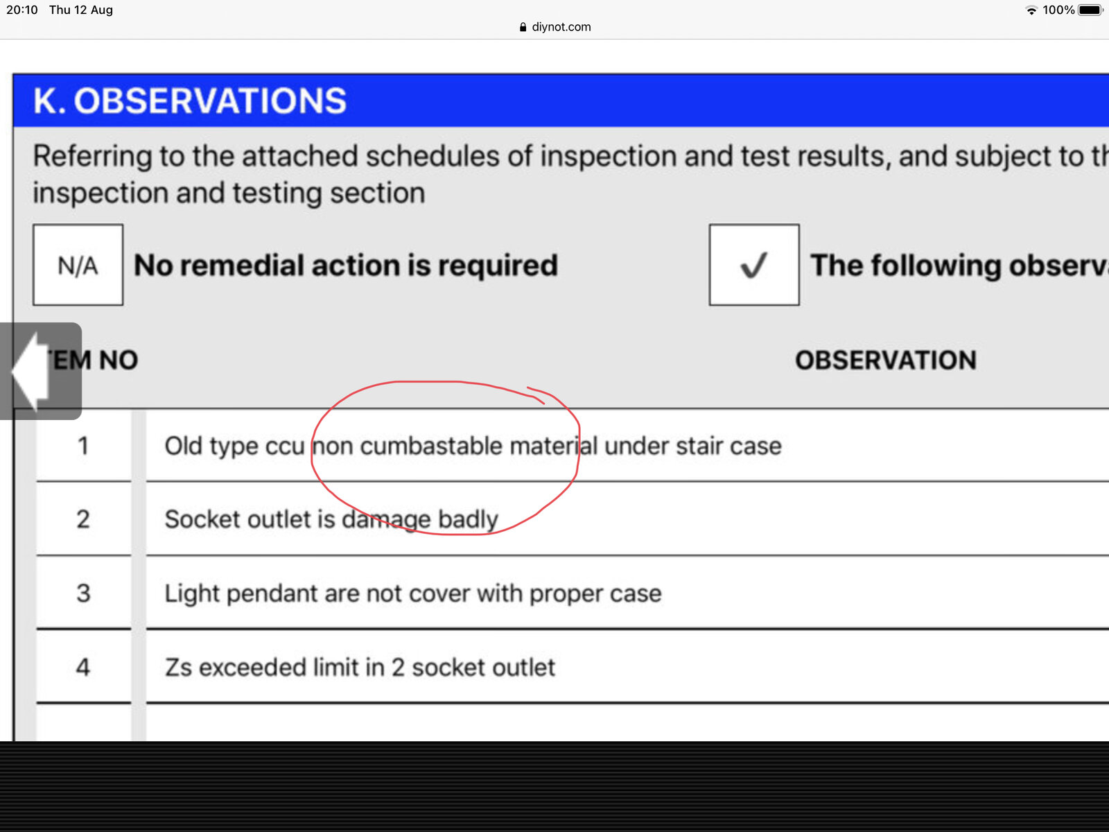 ECIR Failed due to light pendant covering missing? | DIYnot Forums