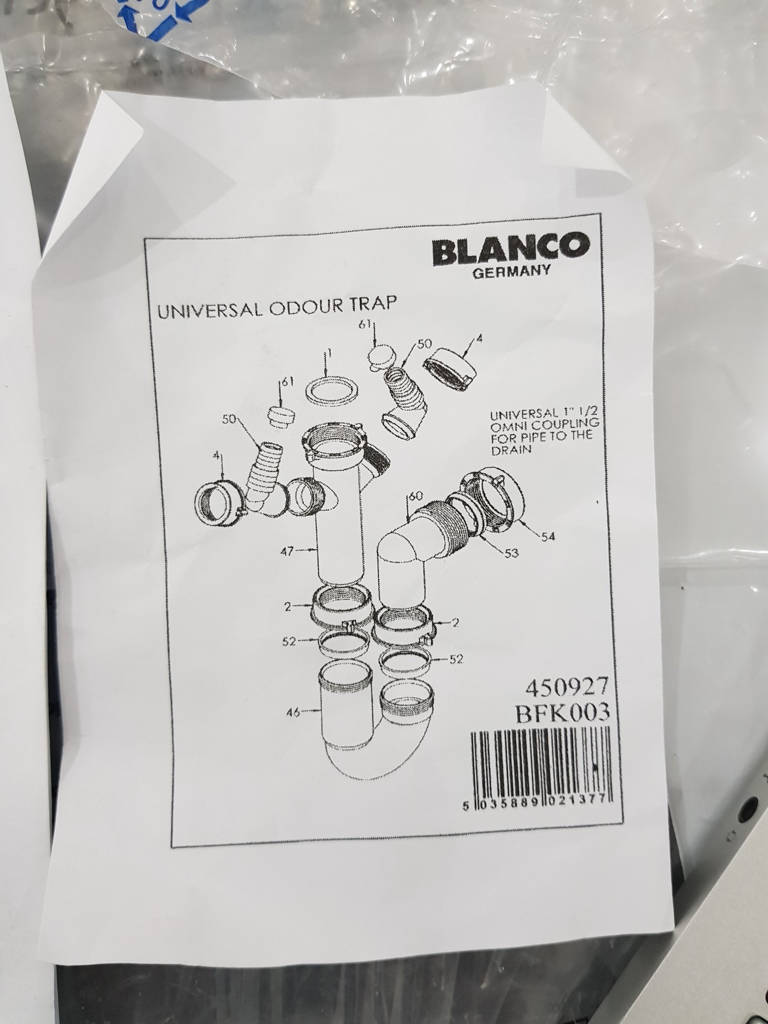 How do I connect a Blanco InFino waste to Blanco Universal Odour Trap ...